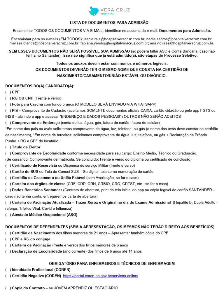 Documentos para Admissão Hospitalar | PDF