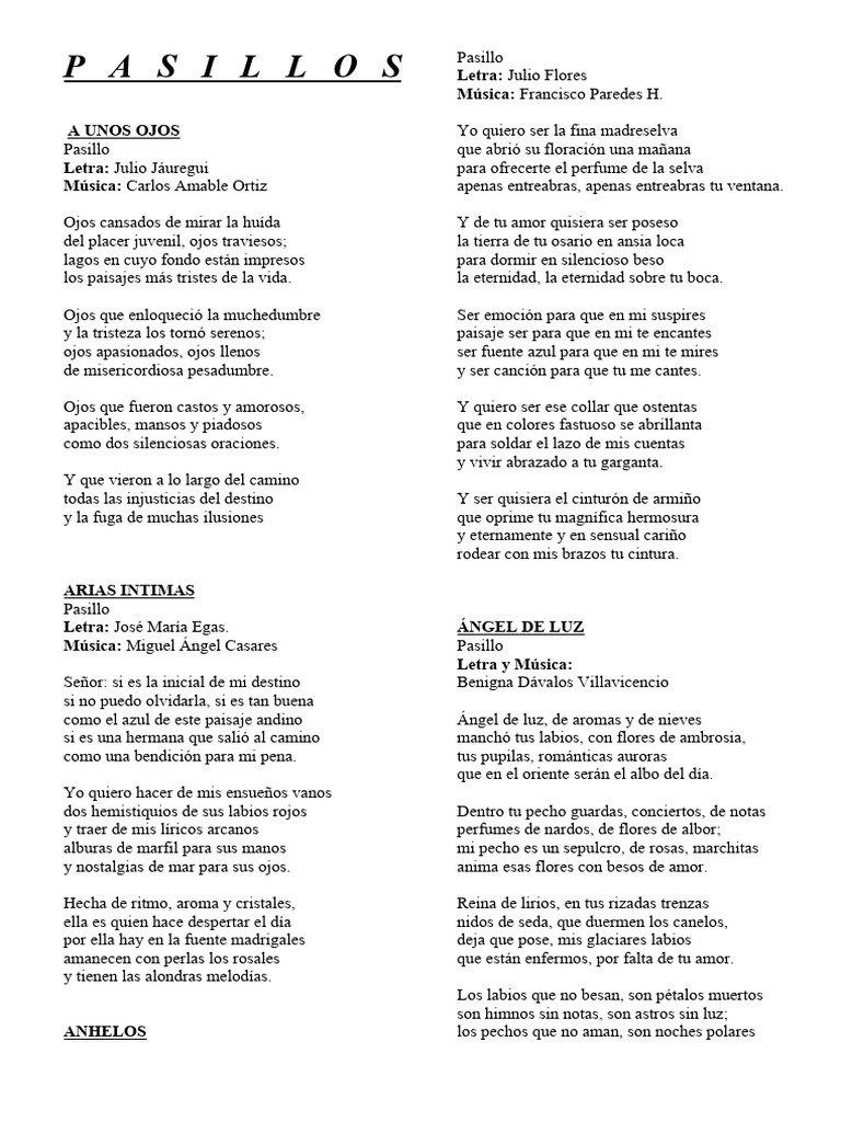 Pasillos Ecuatorianos | PDF | Amor