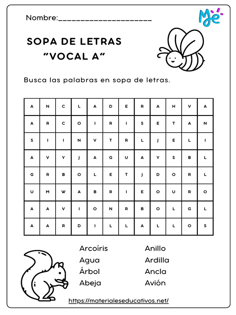 Sopas de Letras para Imprimir Vocales | PDF