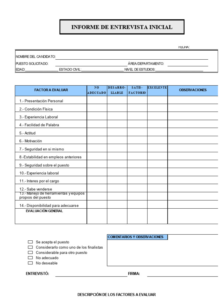 A008 Formato de Informe de Entrevista Inicial | PDF