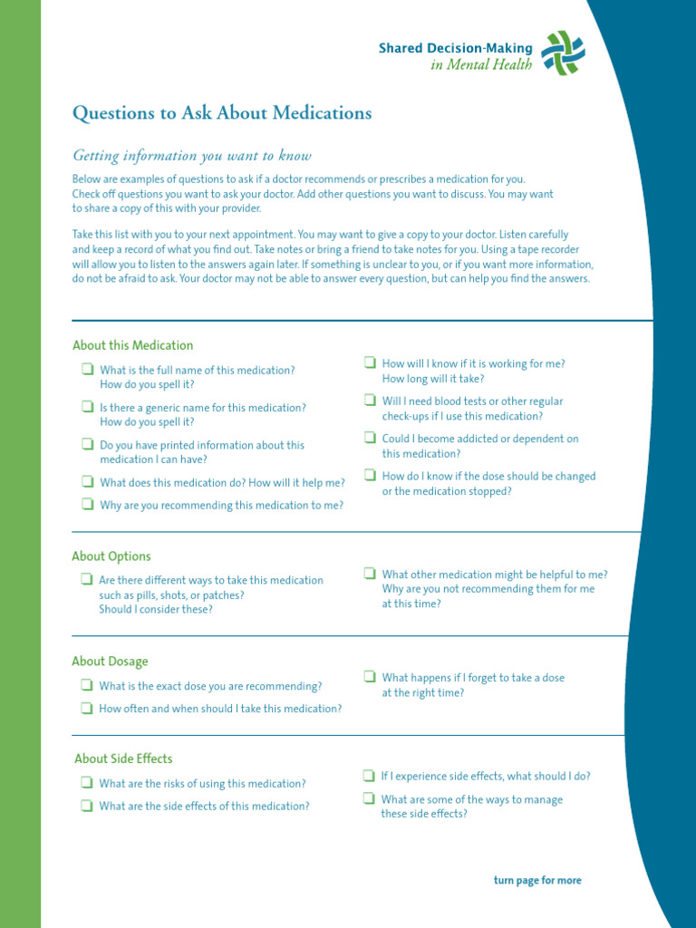 Questions To Ask About Medications | PDF | Dose (Biochemistry) | Chemistry
