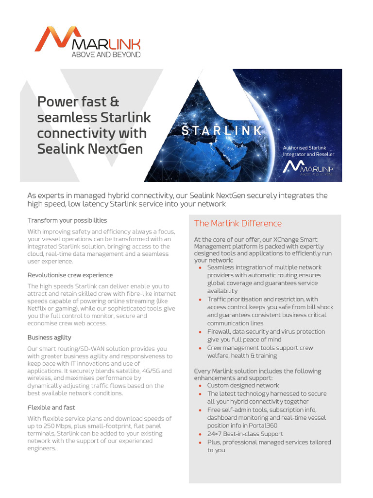 Sealink Starlink MarlinkInfoSheet March2023 | PDF | Cloud Computing | Computer Network