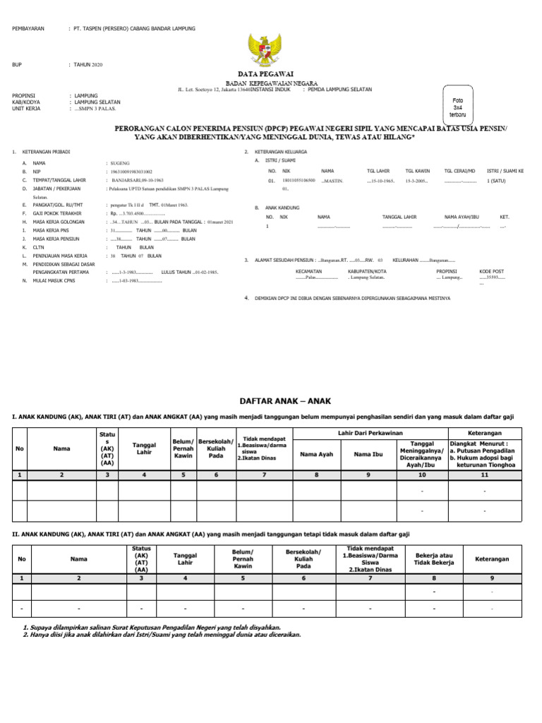 Blanko-Blanko Persyaratan Pensiun | PDF