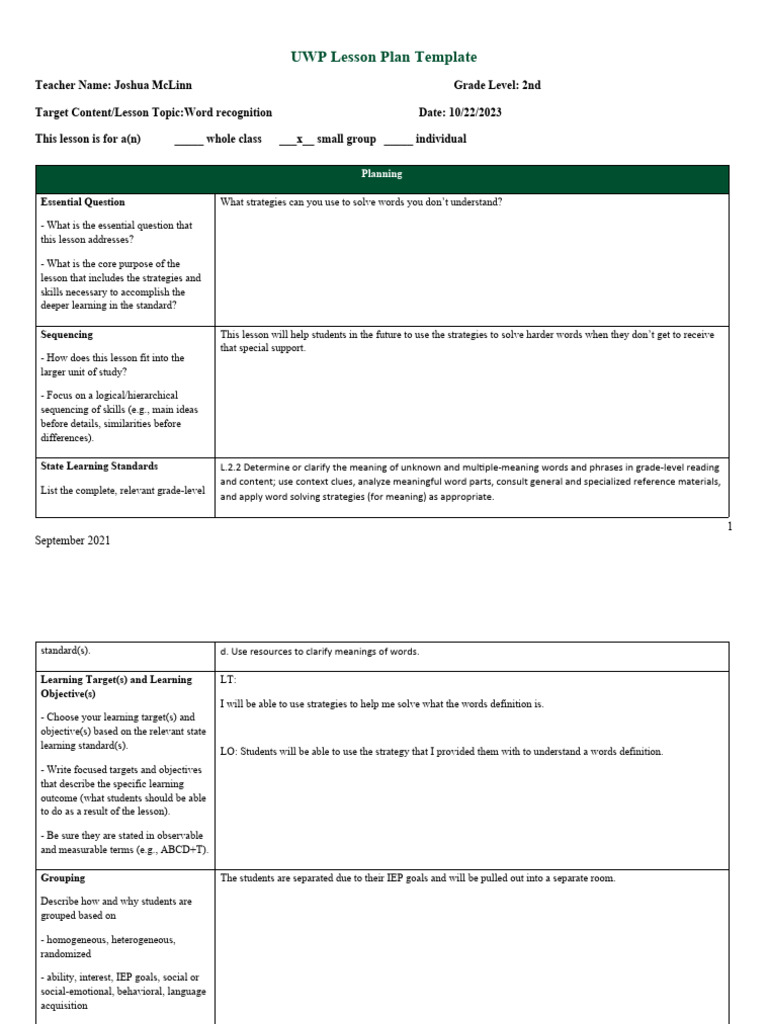 2021-09-01 Iped Lesson Plan Template Mclinn 2 | PDF | Educational ...