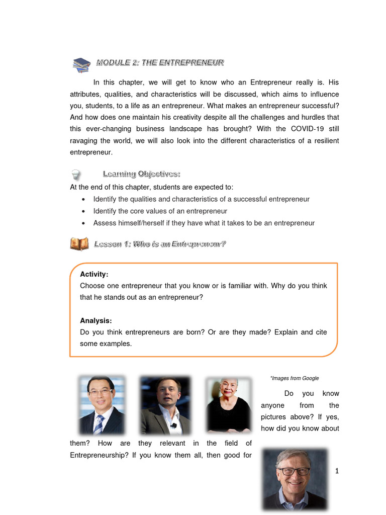 Module 2 The Entrepreneur | Download Free PDF | Entrepreneurship | Risk