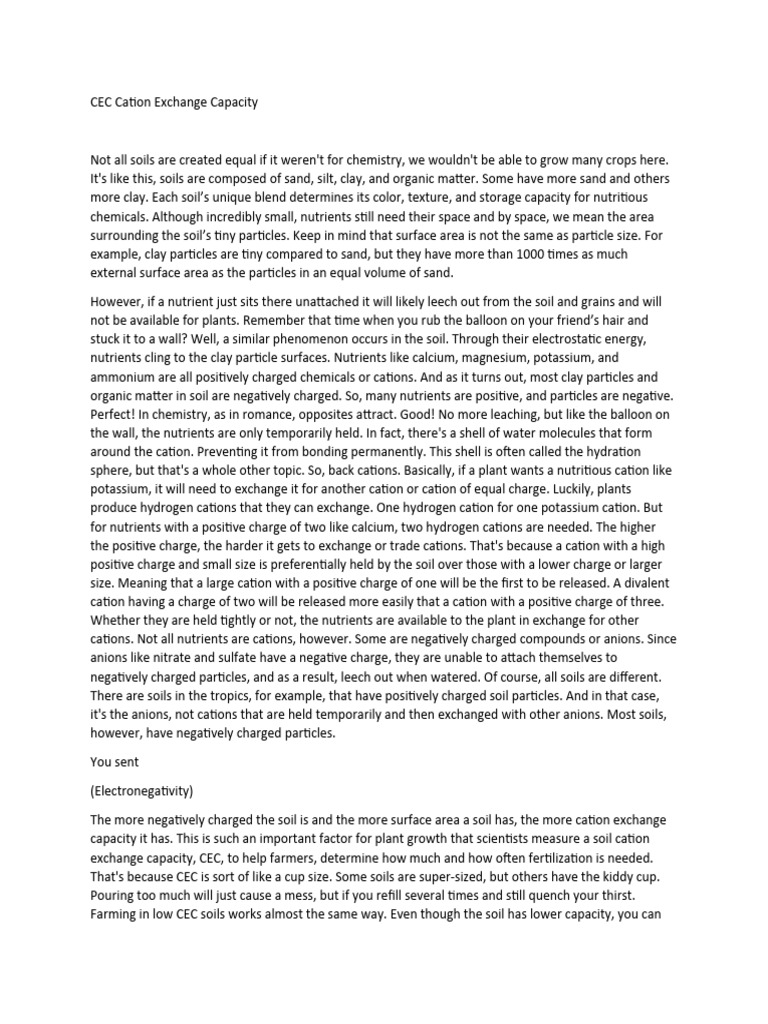CEC Cation Exchange Capacity | PDF | Soil | Ion