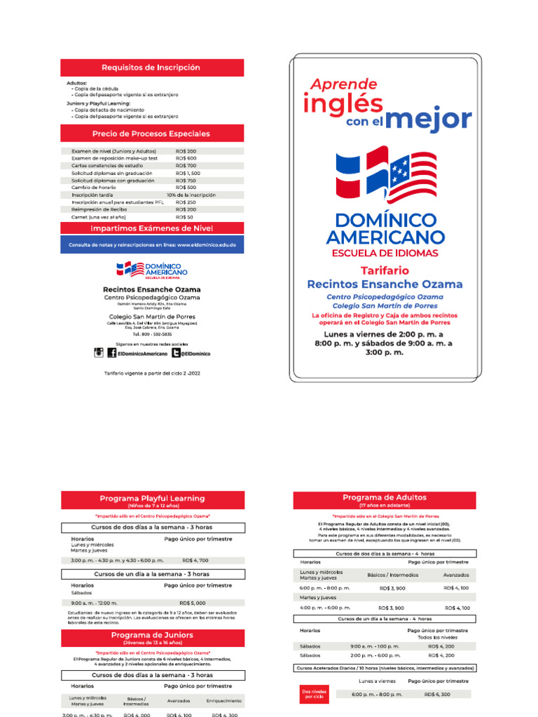 Brochoure Ingles Dominico Americano | PDF