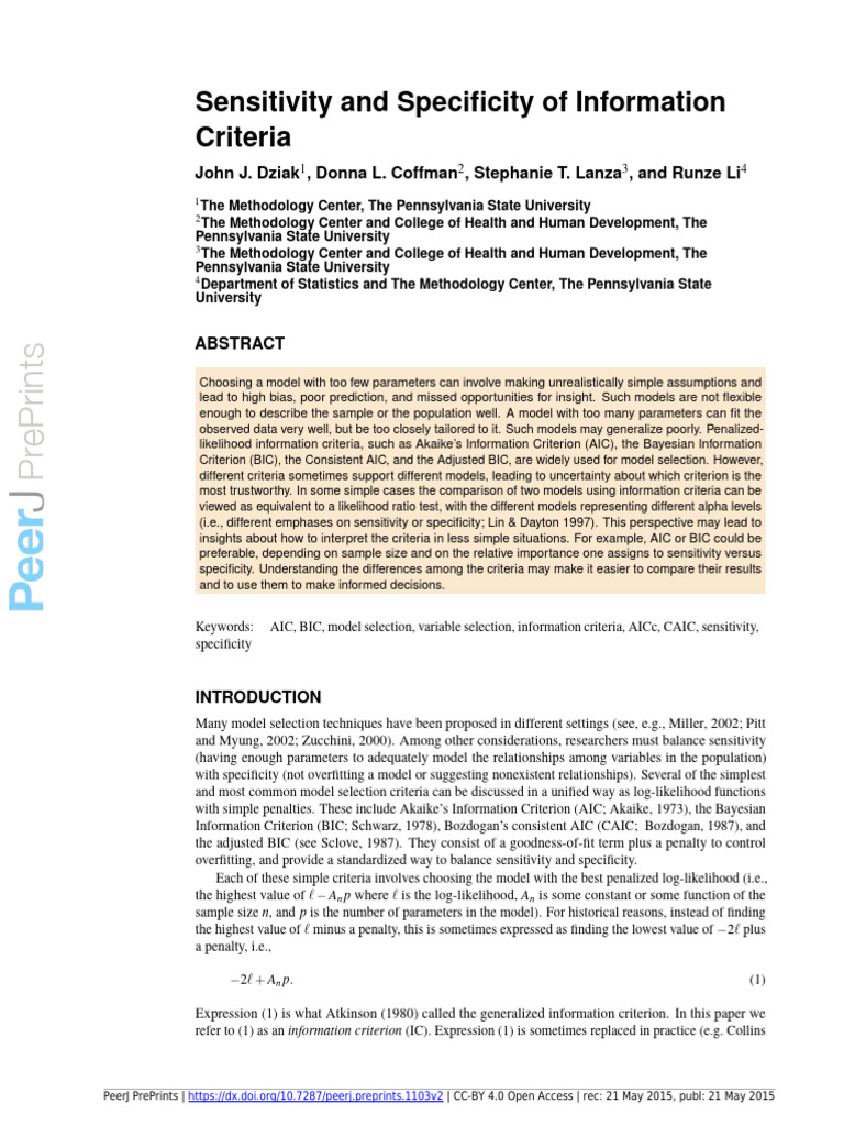 Prob Sensitivity and Specificity of Information Criteri | PDF | Akaike Information Criterion ...