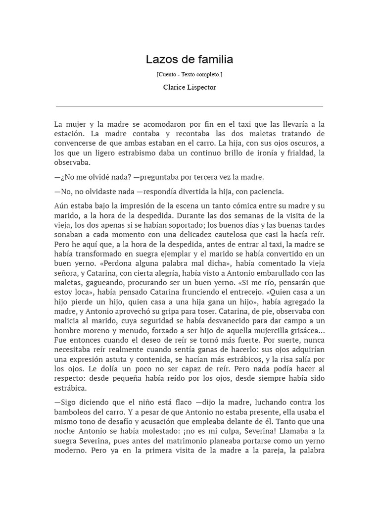 Lazos de Familia. C. Lispector | PDF