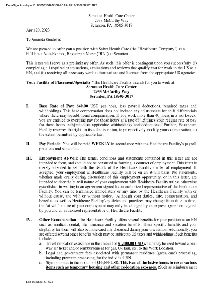 Saber Health Offer Letter | PDF | Employment | Health Care