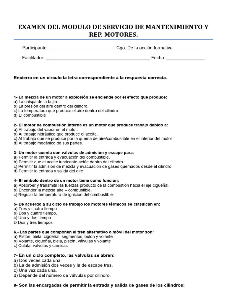 Examen Del Modulo de Servicio de Mantenimiento y Rep | PDF