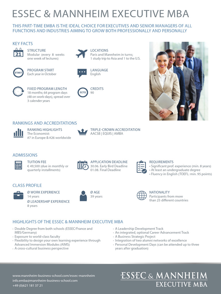 Factsheet ESSEC MANNHEIM EMBA | PDF | Master Of Business Administration | Higher Education