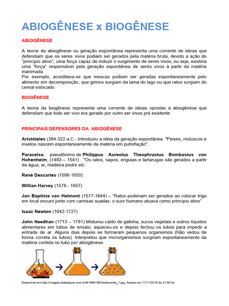 ABIOGÊNESE X BIOGÊNESE | PDF | Abiogênese | Natureza