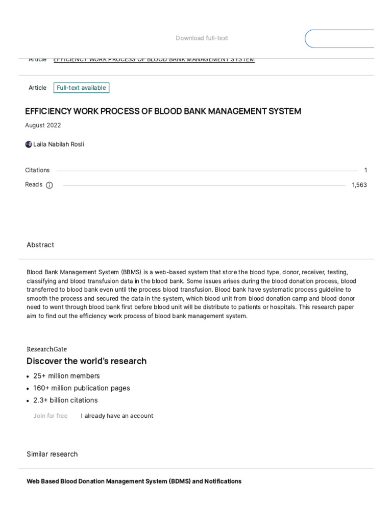 Efficiency Work Process of Blood Bank Management System | PDF | Blood ...