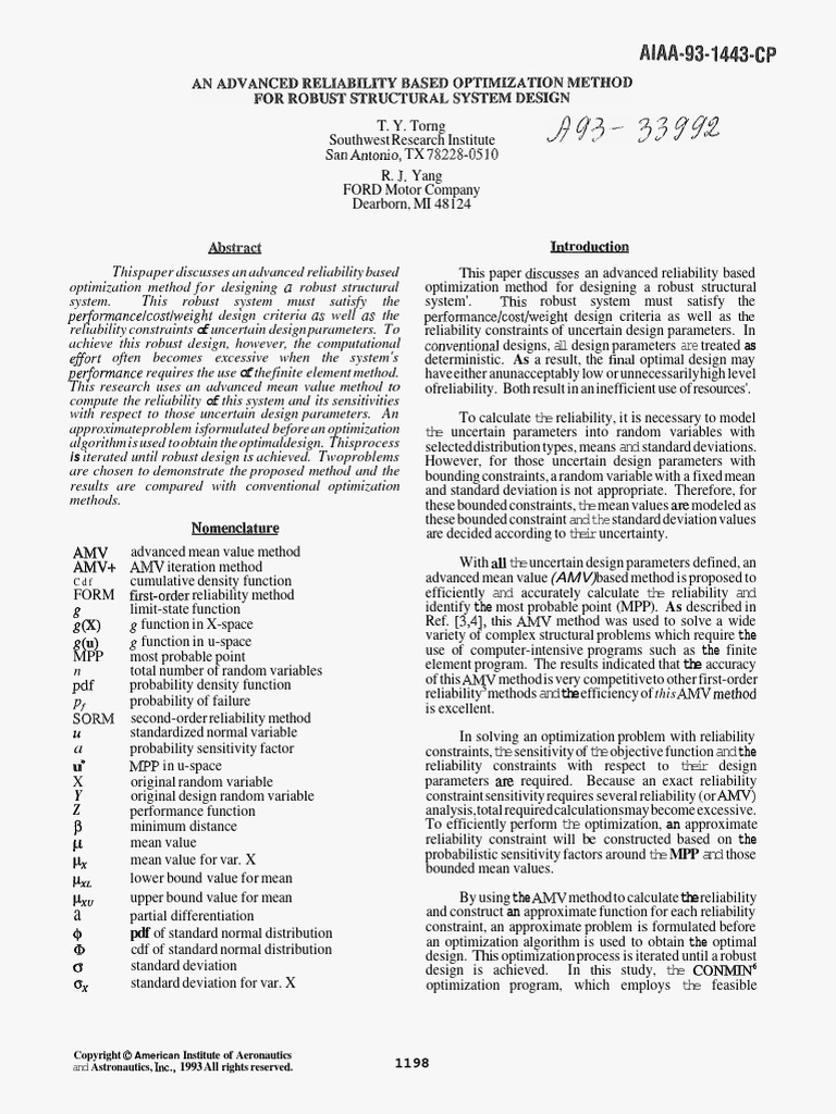 1993 An Advanced Reliability Based Optimization Method For Robust Structural System Design
