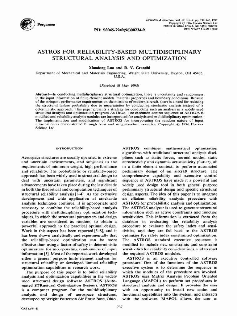 1995 Astros For Reliability Based Multidisciplinary Structural