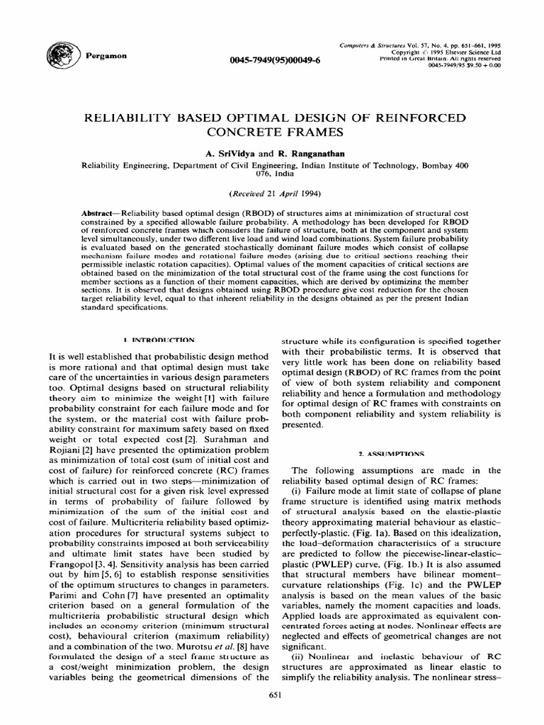 1983 Reliability Based Optimal Design Of Reinforced Concrete Frames Pdf Reliability