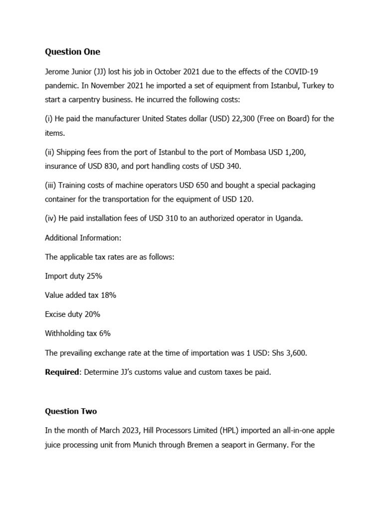 Customs Duty Revision Questions | PDF | Customs | Taxes
