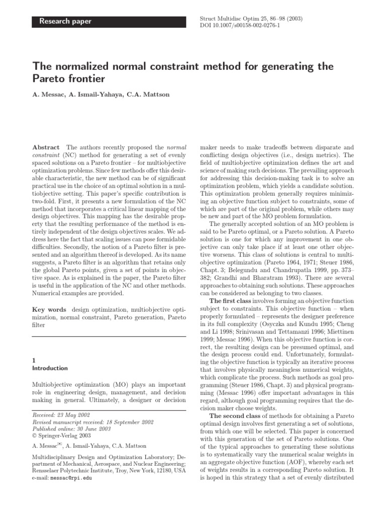 (2003) The Normalized Normal Constraint Method For Generation The Pareto Frontier | PDF ...
