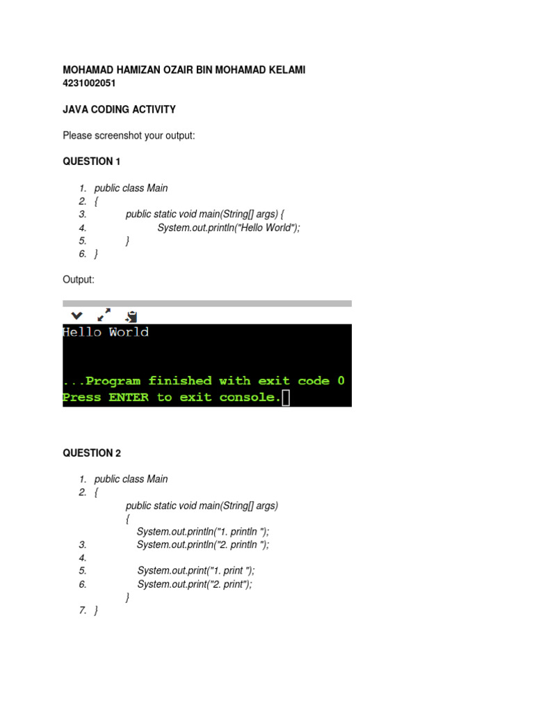 Tutorial 1 Pdf Integer Computer Science Object Oriented Programming 0651