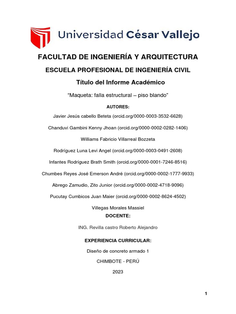 Informe de Maqueta - Piso Blando | PDF | Hormigón | Concreto reforzado