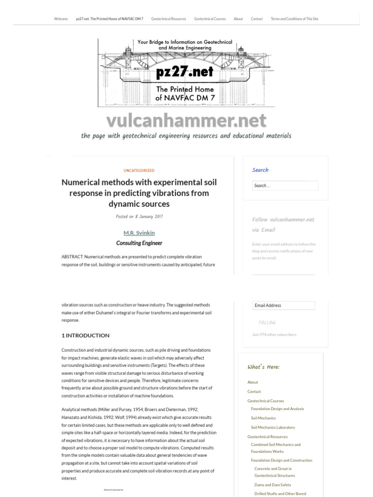 Numerical Methods With Experimental Soil Response in Predicting Vibrations From Dynamic Sources ...