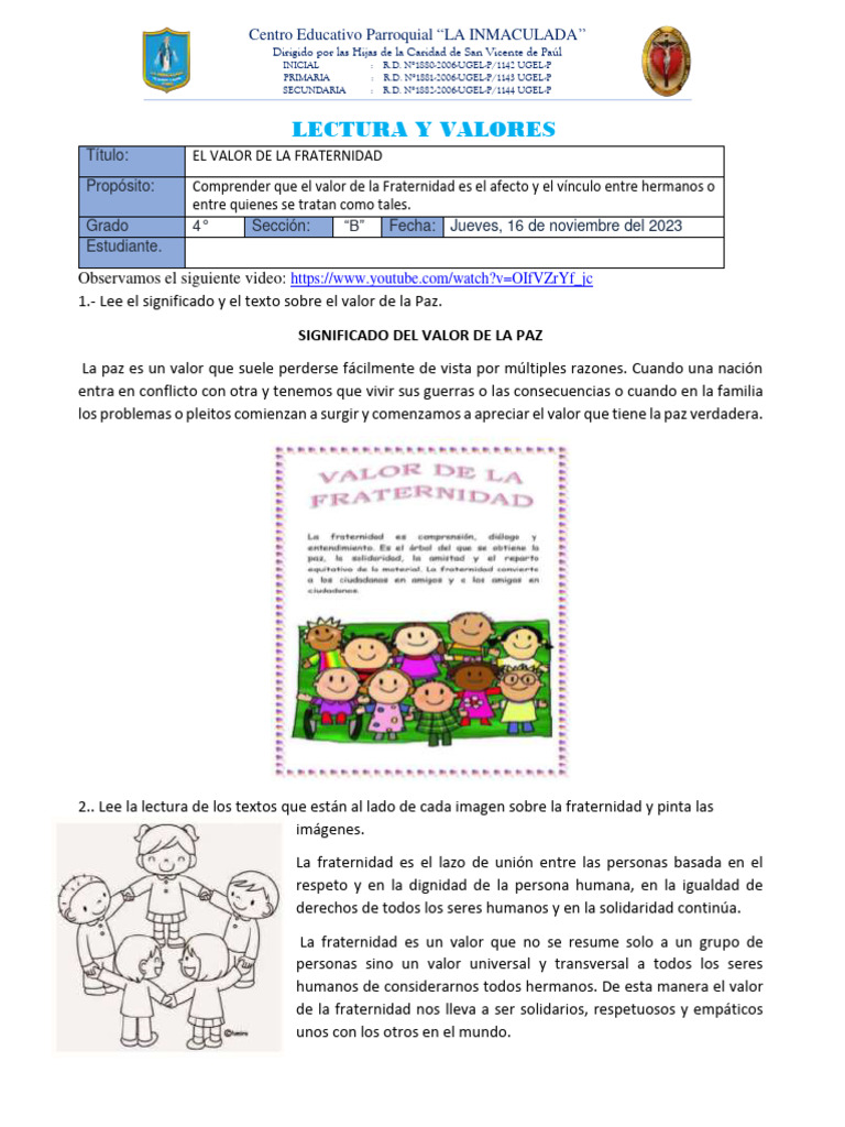 Valor de la Fraternidad para Niños | PDF | Relaciones personales ...