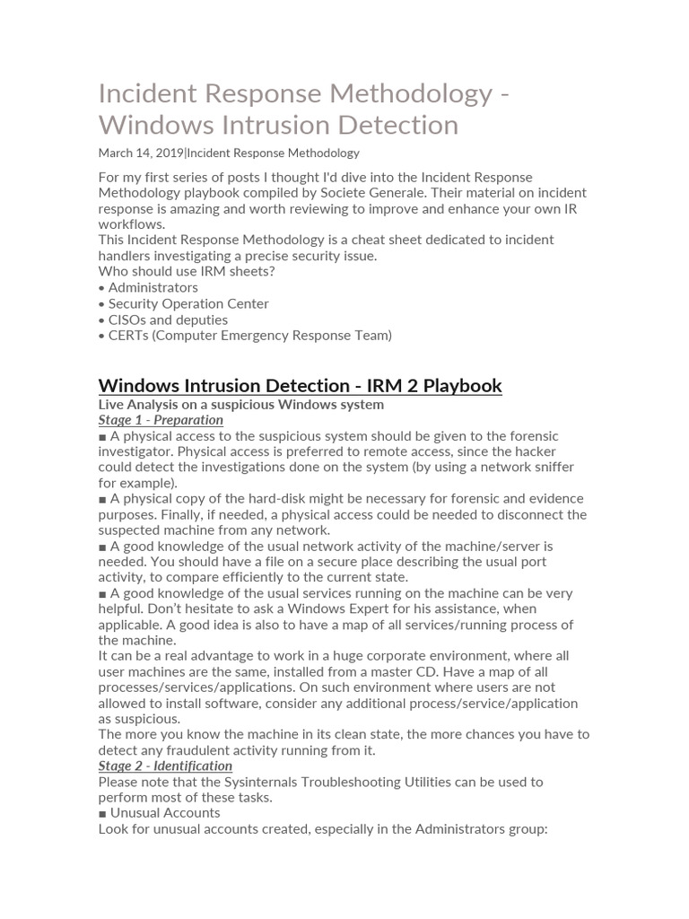 Incident Response Methodology - Windows Intrusion Detection | PDF | Windows Registry | Malware