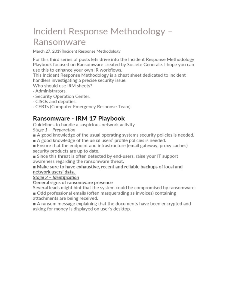 Incident Response Methodology – Ransomware | PDF | Ransomware | Malware