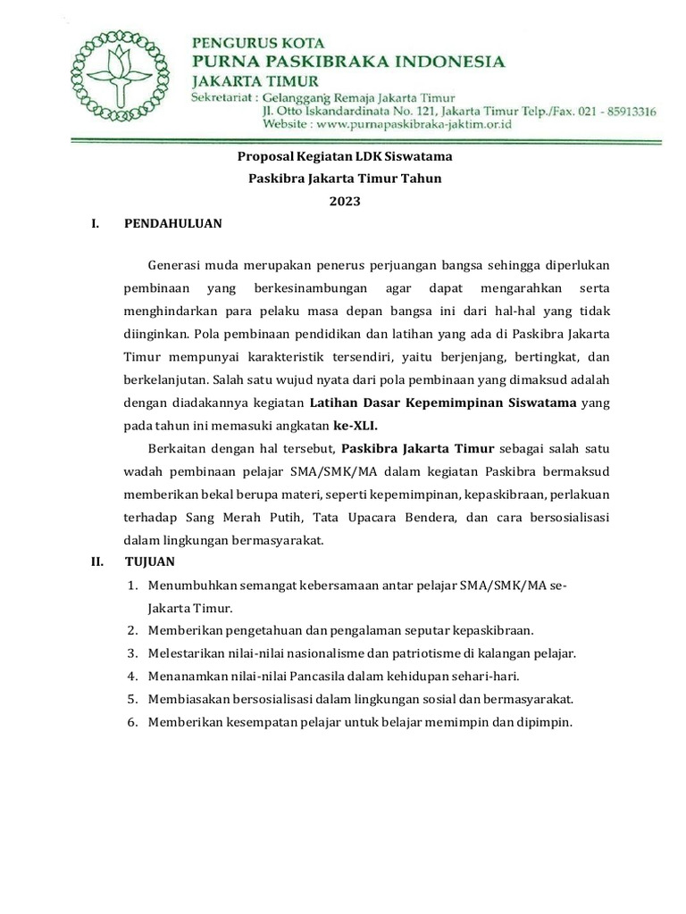 Proposal Kegiatan LDK Siswatama XLI 2023 | PDF