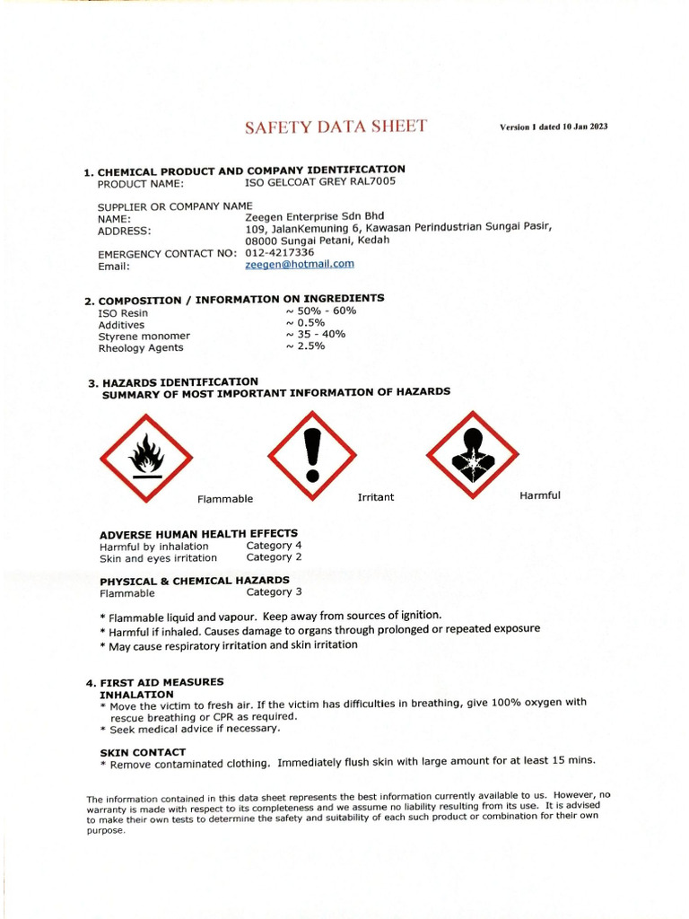 Msds-Gelcoat Iso Color - Hightech | PDF