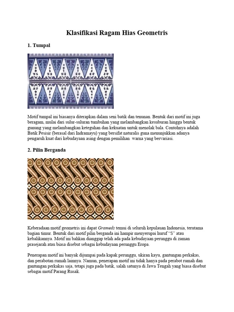 Klasifikasi Ragam Hias Geometris | PDF