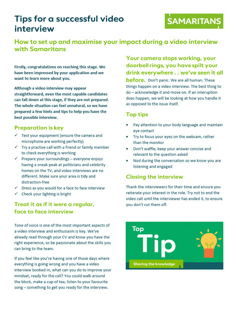Tips For A Successful Video Interview V1 | PDF | Human Communication