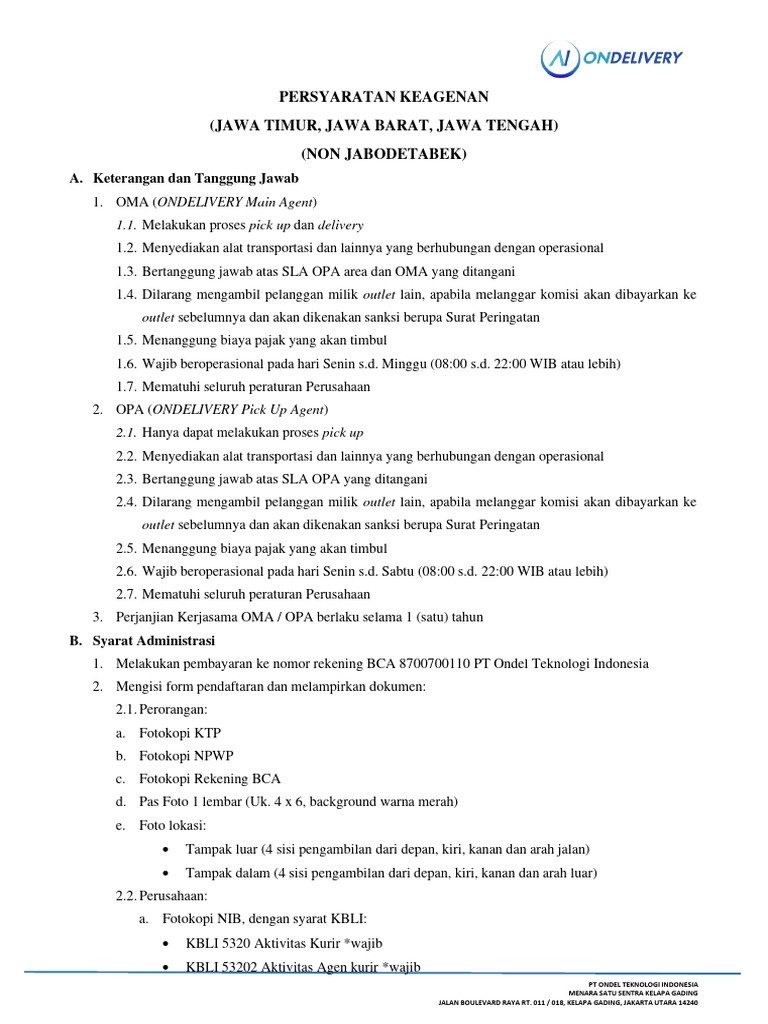 Persyaratan Keagenan OPA - OMA | PDF