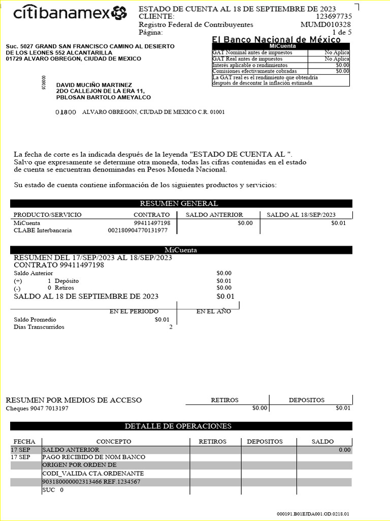 Estado de Cuenta Septiembre Citibanamex | PDF | Dinero | Economias