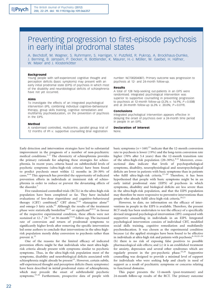 Preventing Progression To FEP | PDF | Psychosis | Cognitive Behavioral Therapy