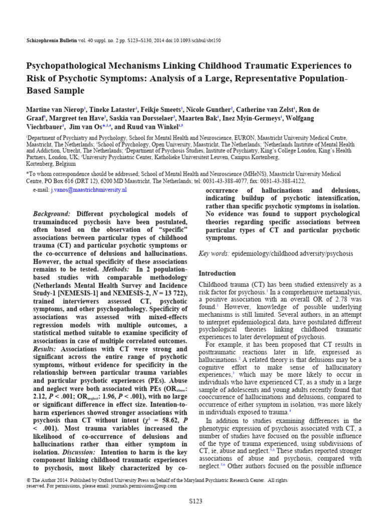 Psychopathological Mechanisms Linking Childhood Traumatic Experiences | PDF | Psychosis ...