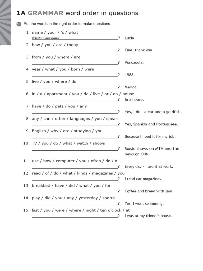 1A GRAMMAR Word Order in Questions | PDF