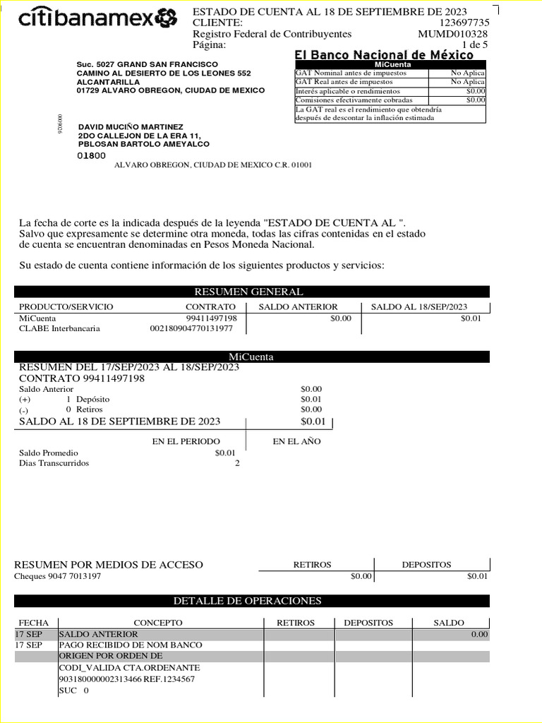 Estado de Cuenta Septiembre | PDF | Bancario | Economias