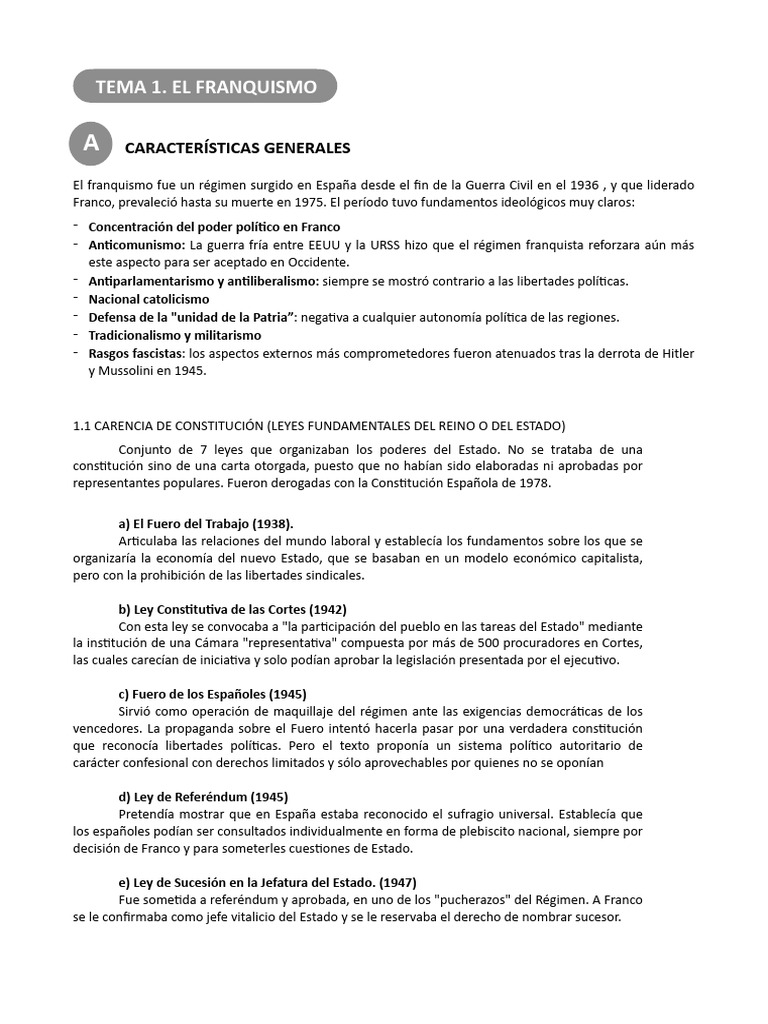 Características del Régimen Franquista | PDF | España franquista | Francisco franco