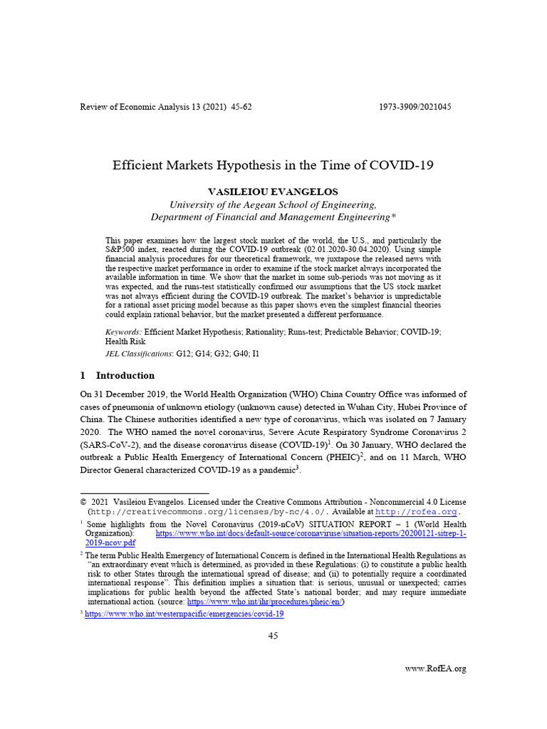 Efficient Markets Hypothesis in The Time of COVID-19 | PDF | Efficient Market Hypothesis | Risk