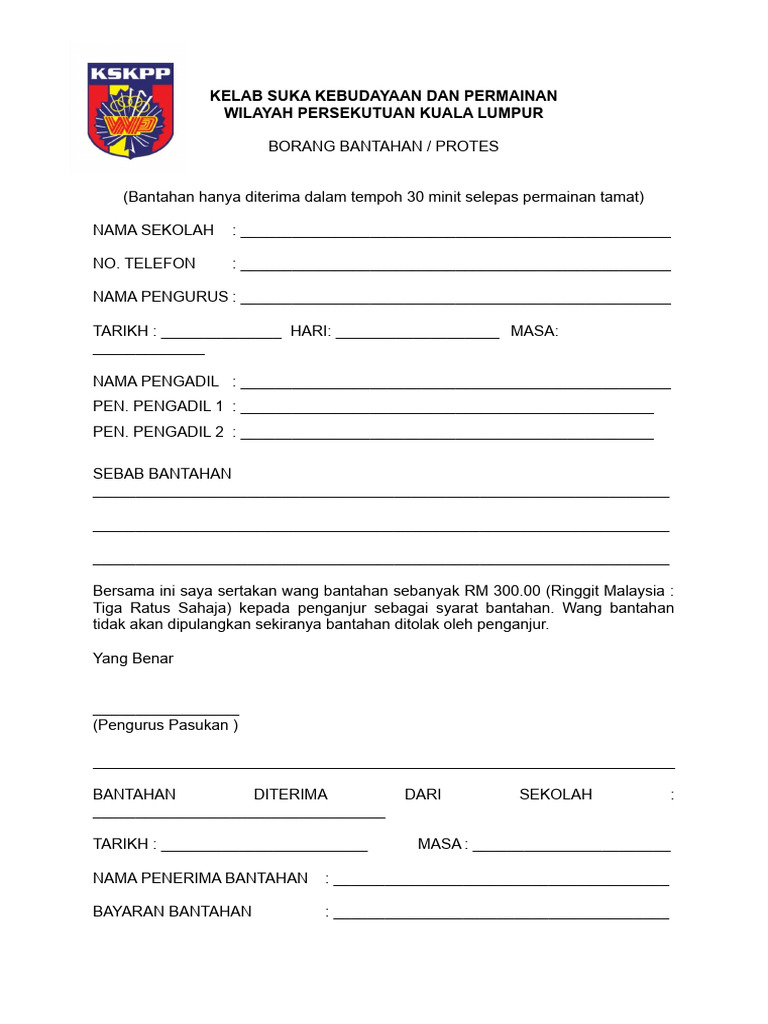 Borang Bantahan KSKPP Kuala Lumpur | PDF