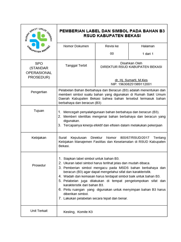 SOP PEMBERIAN LABEL DAN SIMBOL PADA BAHAN B3 | PDF