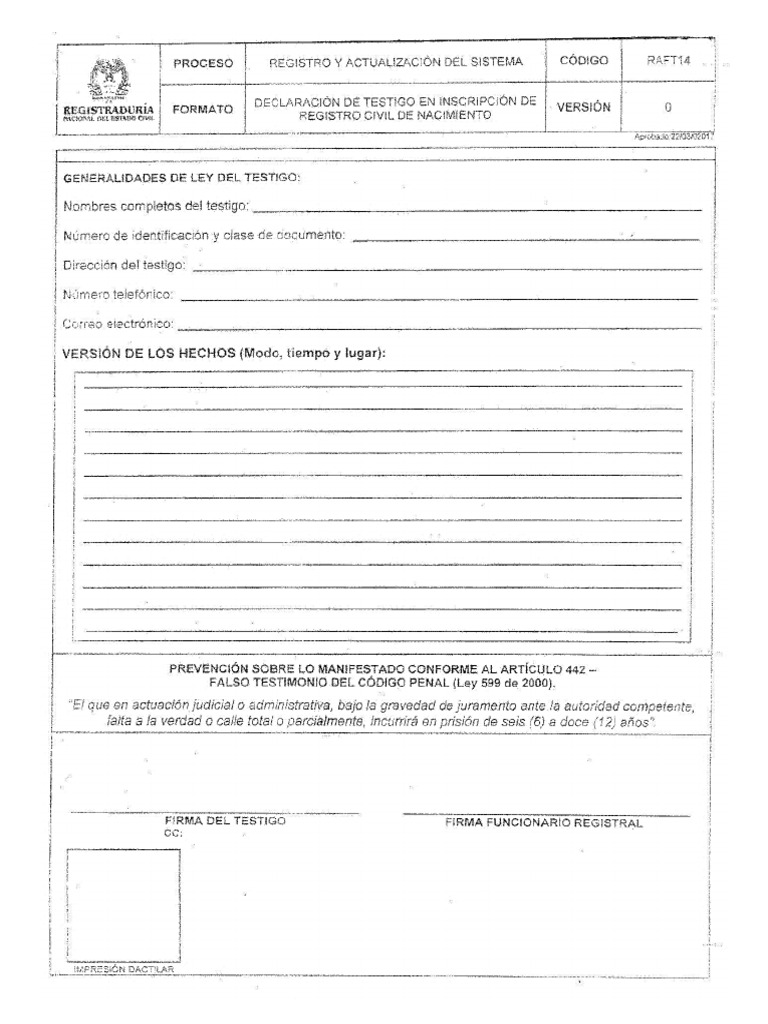 Formatos Registro Civil Colombia | PDF