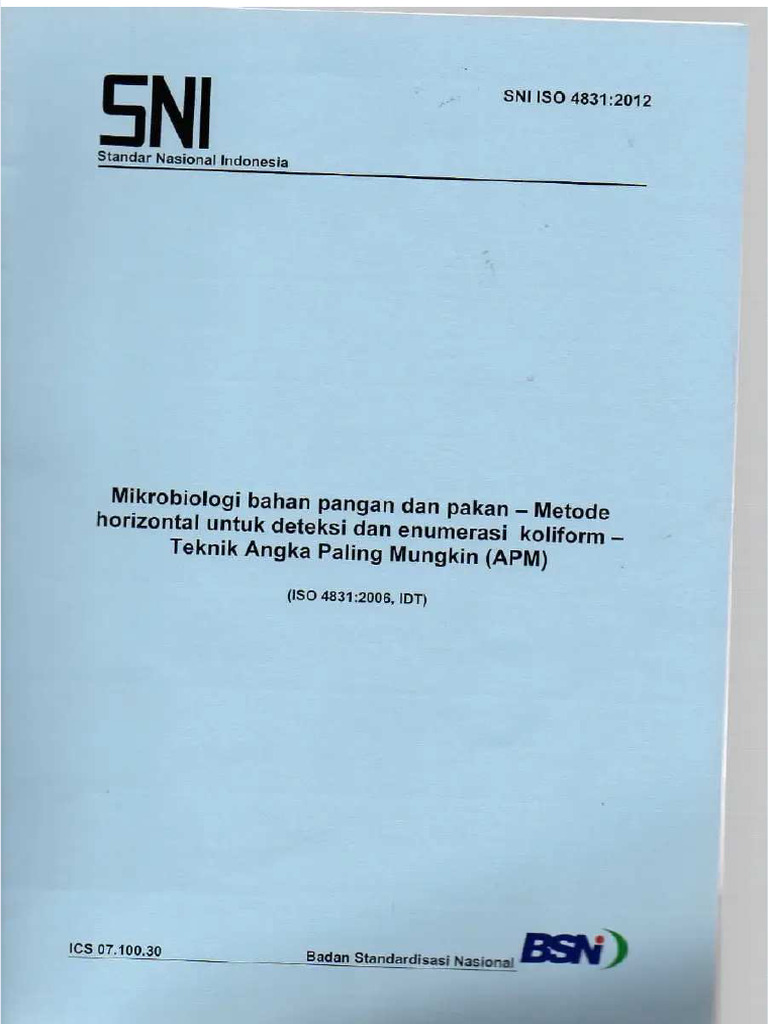 PDF Sni Iso 4831 2012 Coliform - Compress | PDF