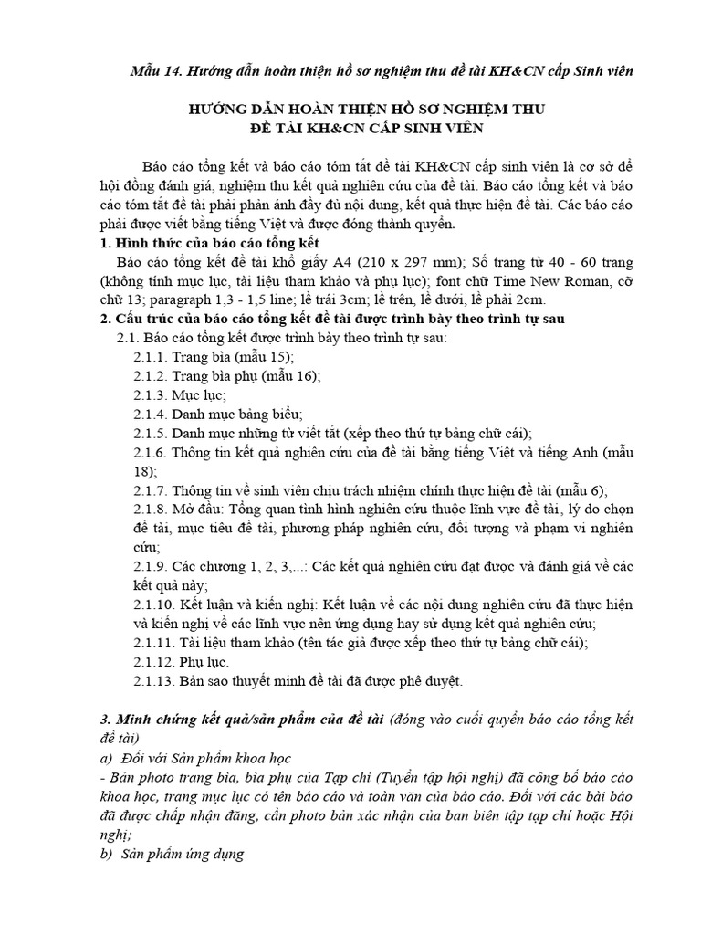 Huong Dan Hoan Thien Ho So Nghiem Thu de Tai Sinh Vien | PDF