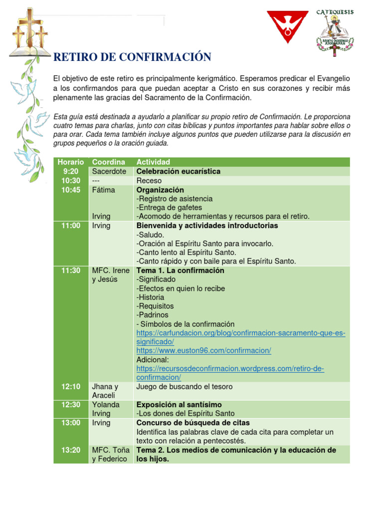 RETIRO DE CONFIRMACIÓN | PDF | Confirmación | eucaristía