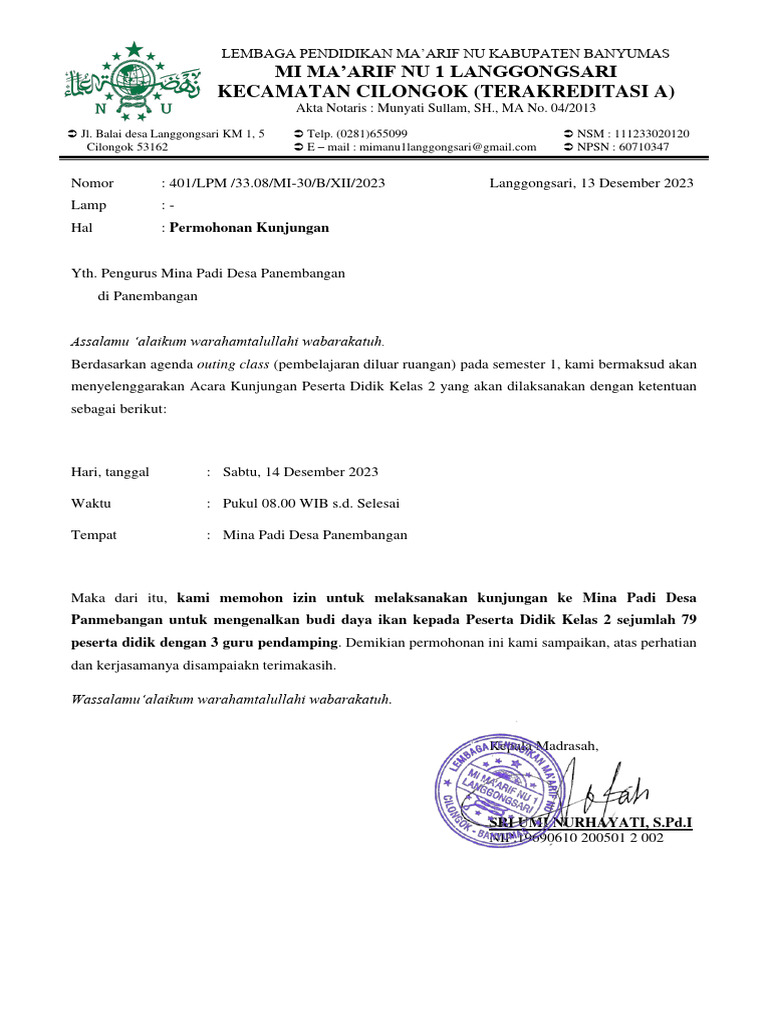 Permohonan Kunjungan ke Mina Padi | PDF