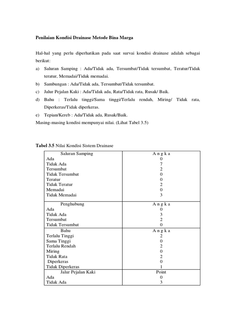 Penilaian Kondisi Drainase Metode Bina Marga | PDF