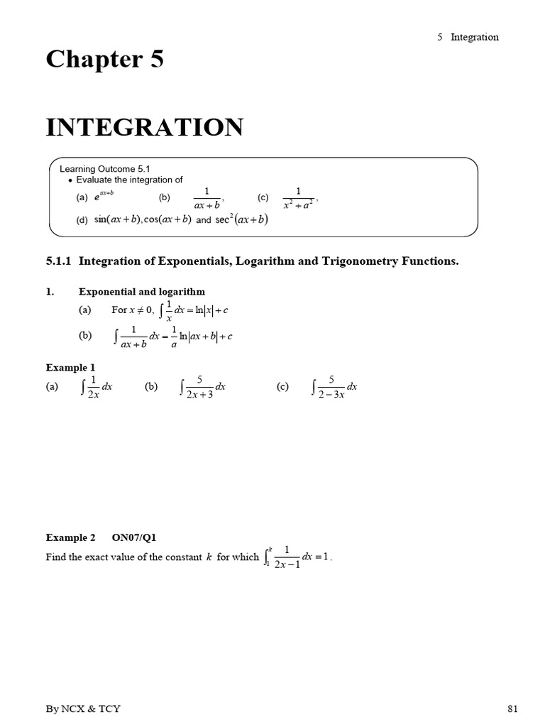 Integration Pdf Integral Trigonometric Functions